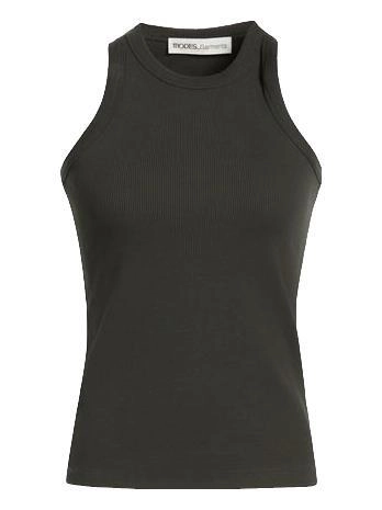MODES Tank Top In Ribbed Cotton And Eco Polyester - Dark Green