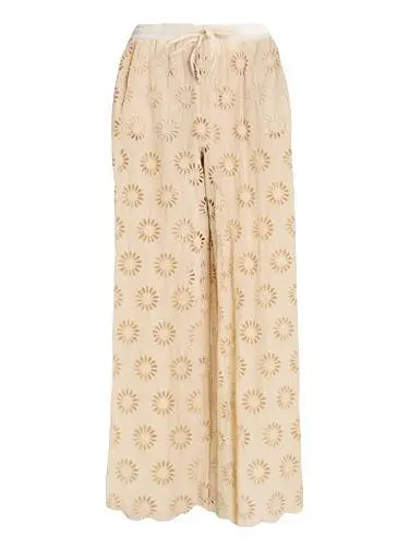 OTTOD'AME Cotton Broderie Anglaise Wide-leg Pants - White