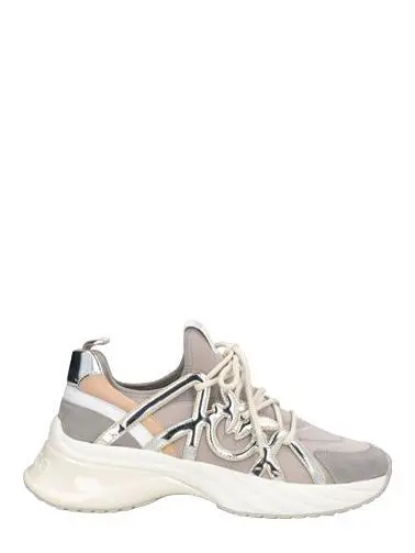 Pinko Sneakers In Light Leather, Textile And Synthetic Fibers - Grey