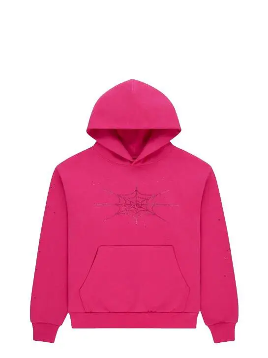 SP5DER Rhinestone Embellished Silk Hoodie - Pink