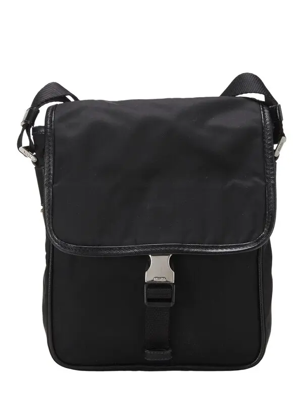 Prada Buckle Flap Messenger Bag - Black
