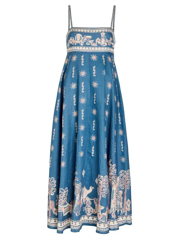 ALEMAIS Acacia Printed Linen Maxi Dress - Blue