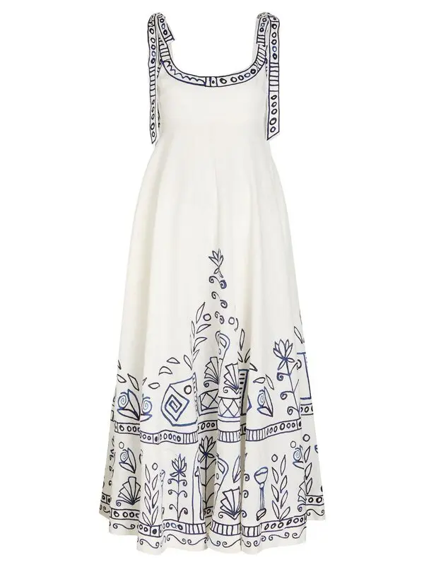 ALEMAIS Leela Printed Linen Maxi Dress - Cream