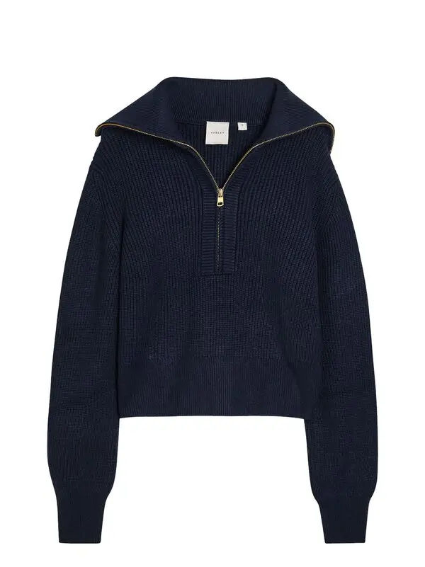 Varley Ribbed Half-zip Knit Sweatshirt - Navy