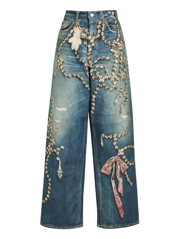 Acne Studios Printed Wide-leg Jeans - Mid Blu