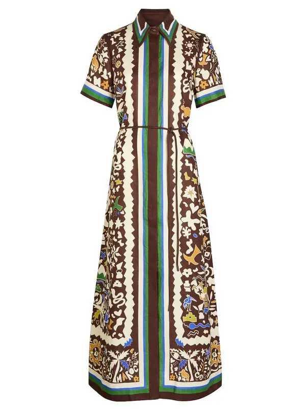 ALEMAIS Printed Linen Maxi Shirt Dress - Multicoloured