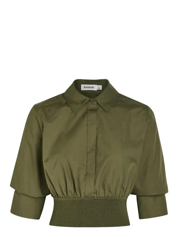 Simkhai Stiles Cropped Cotton Poplin Shirt - Khaki