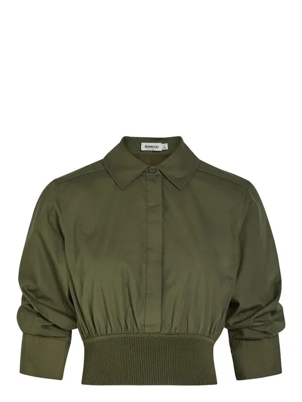 Simkhai Stiles Cropped Cotton Poplin Shirt - Khaki