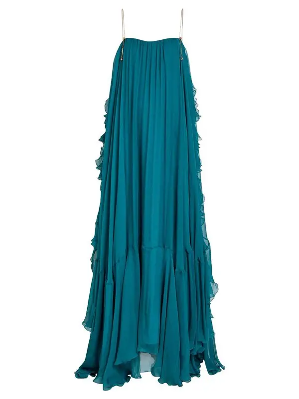 Chloé Asymmetric Silk Maxi Dress - Teal