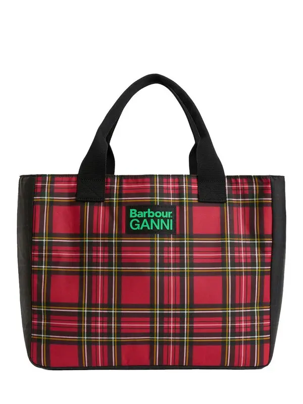 BARBOUR X GANNI Tartan Waxed Cotton Tote - Red