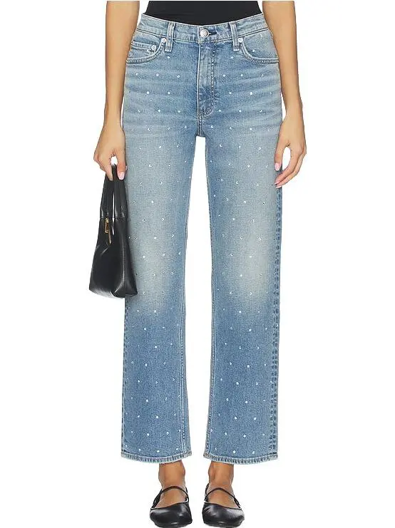 Rag & Bone Harlow Jewel Ankle Straight Jeans - Blue
