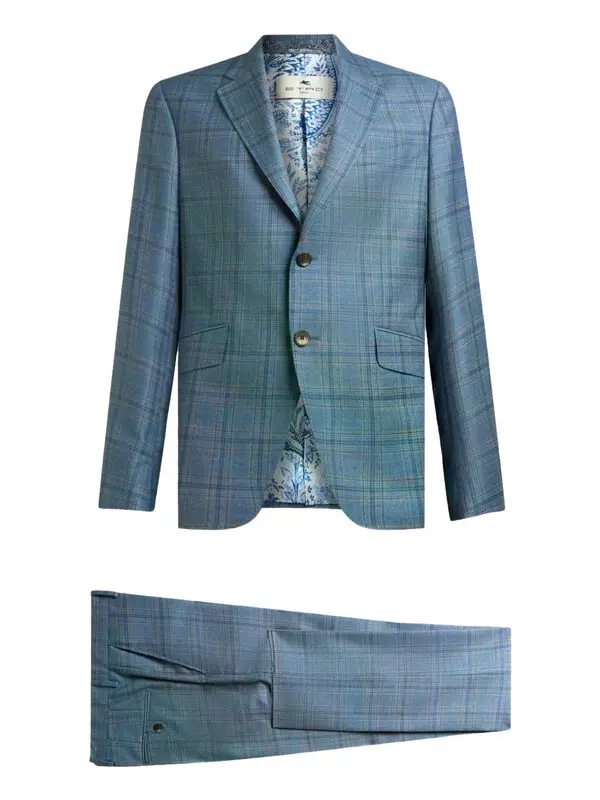 Etro Checked Single-breasted Wool Suit - Blue