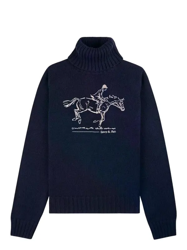 SPORTY & RICH Illustration Turtleneck Sweater - Blue