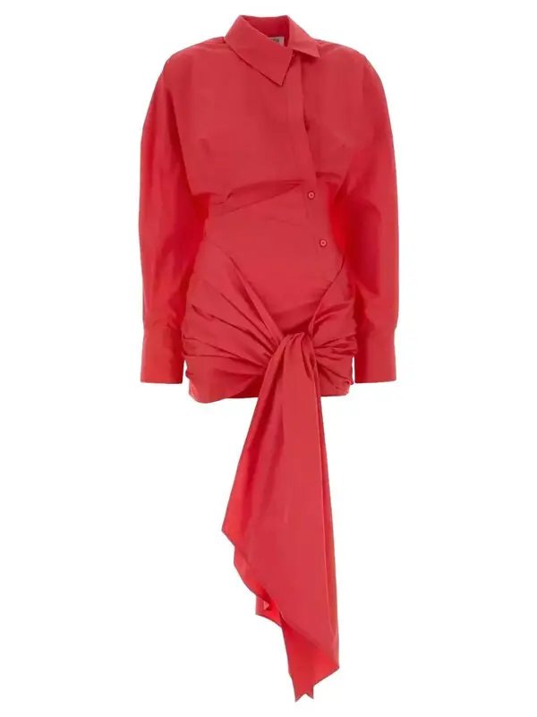 Attico Long-sleeved Poplin Shirt Dress - Red