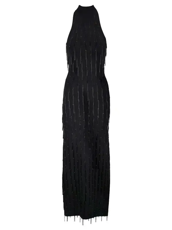 Galvan Bugle Beaded Maxi Dress - Black