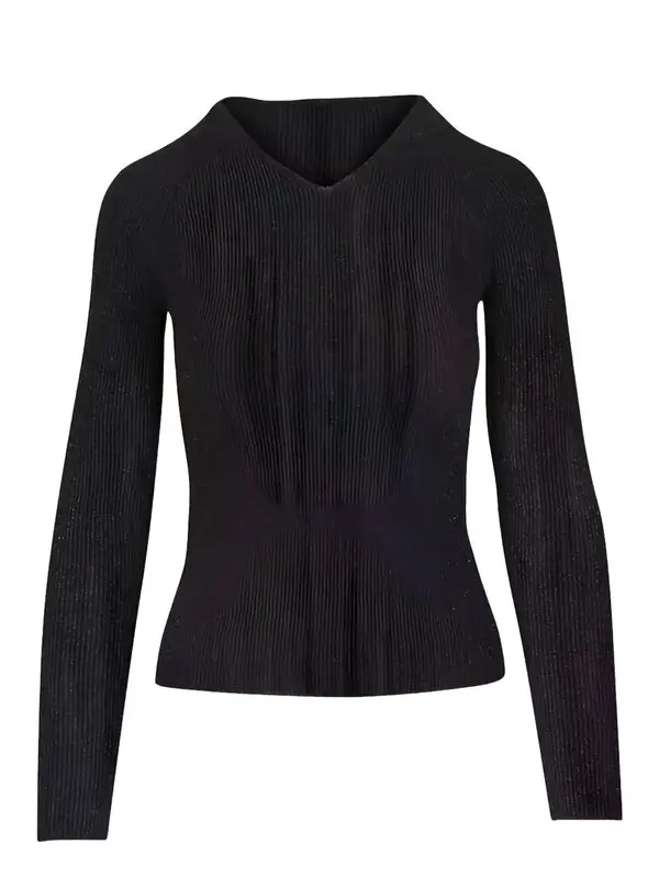 Vince Long-sleeve Ribbed Knit Top - Black