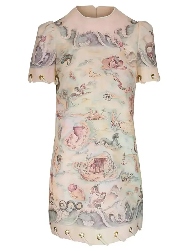 Zimmermann Graphic-print Short-sleeve Dress - Neutrals