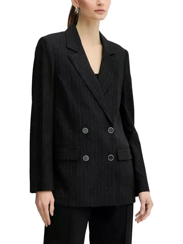 Guess Double-breasted Pinstriped Blazer - Black