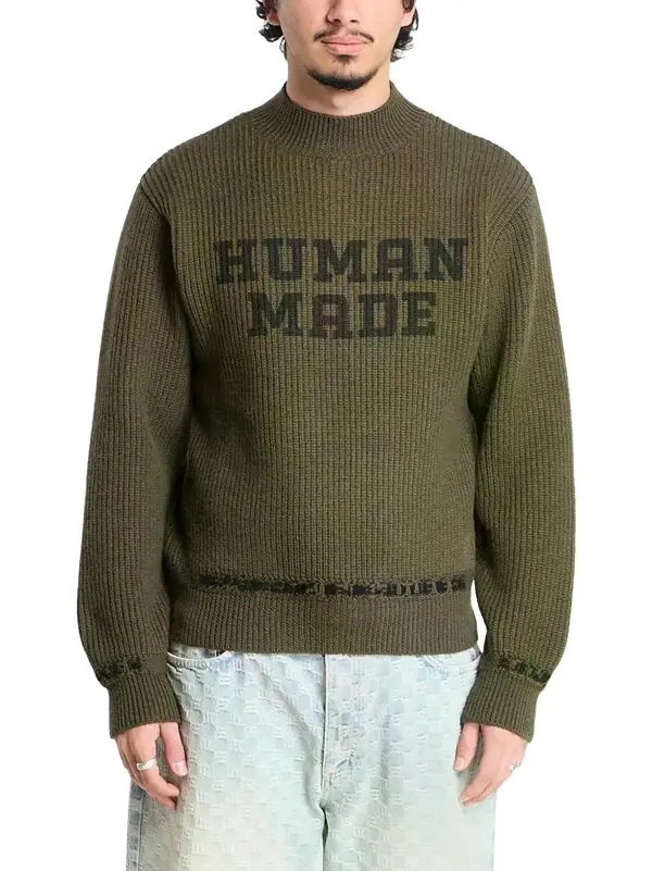 HUMAN MADE Mock Neck Logo Knitted Sweater - Green