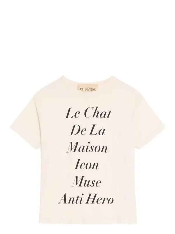 Valentino Garavani Cotton T-shirt With Le Chat De La Maison Icon Muse Anti Hero Print - Ivory