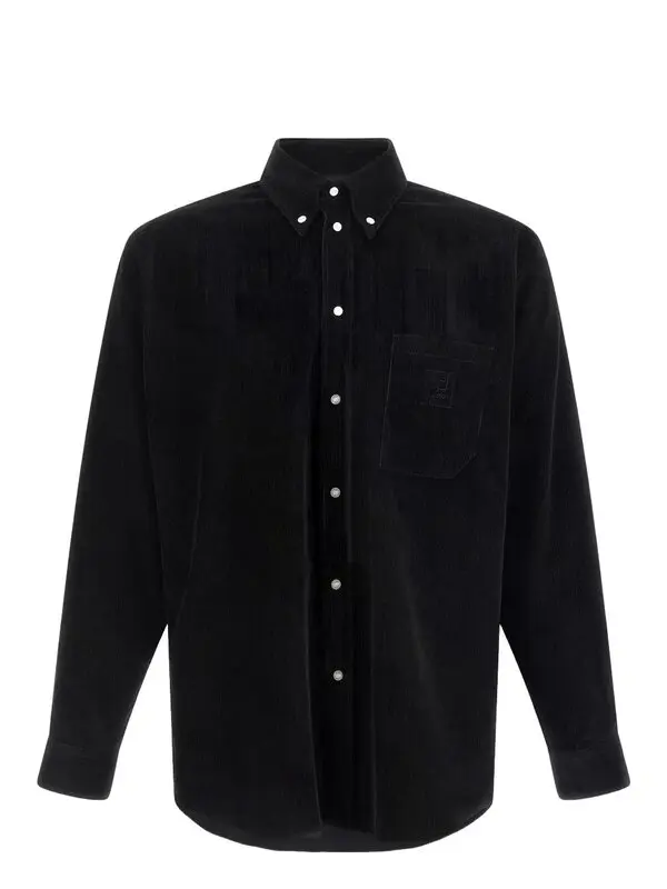 Fendi Button-down Embroidered Corduroy Shirt - Black