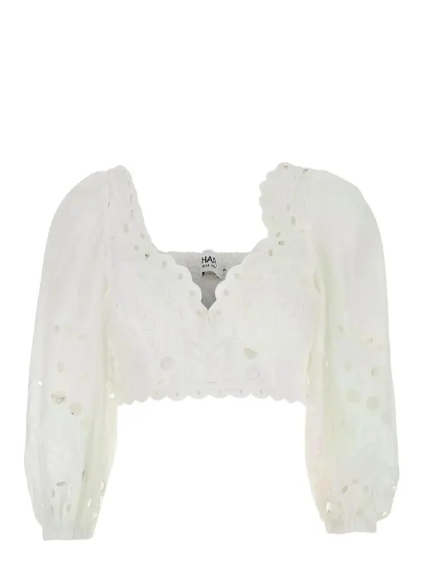 Charo Ruiz Ibiza Eyelet Detail Crop Blouse - White