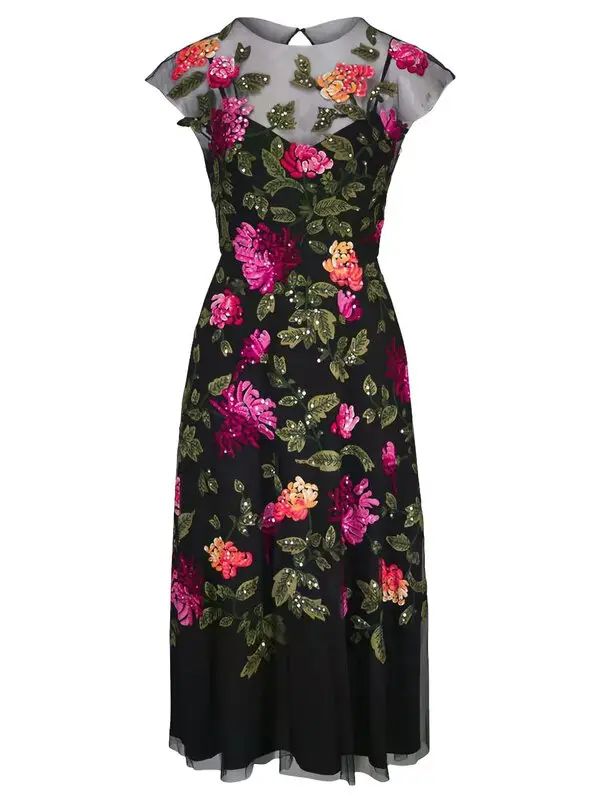 Carolina Herrera Floral-embroidery Tulle Midi Dress - Black