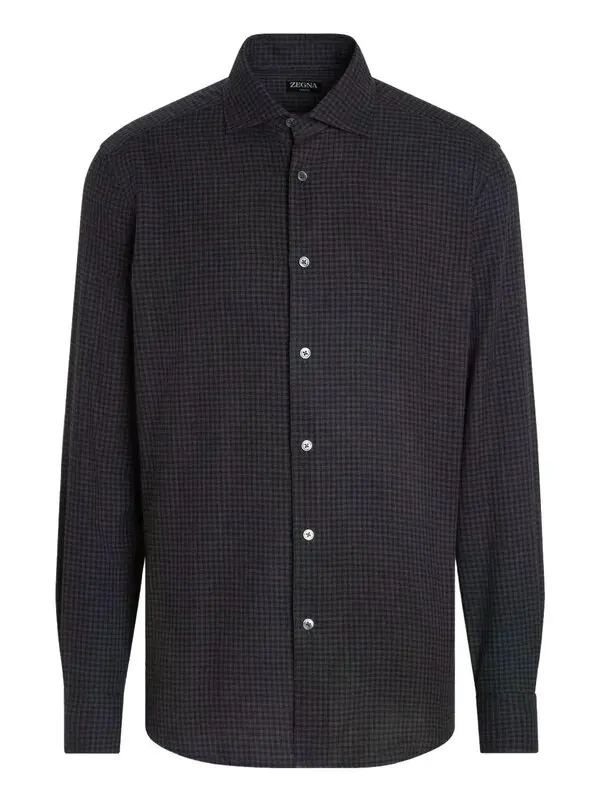 Zegna Check Point-collar Shirt - Black
