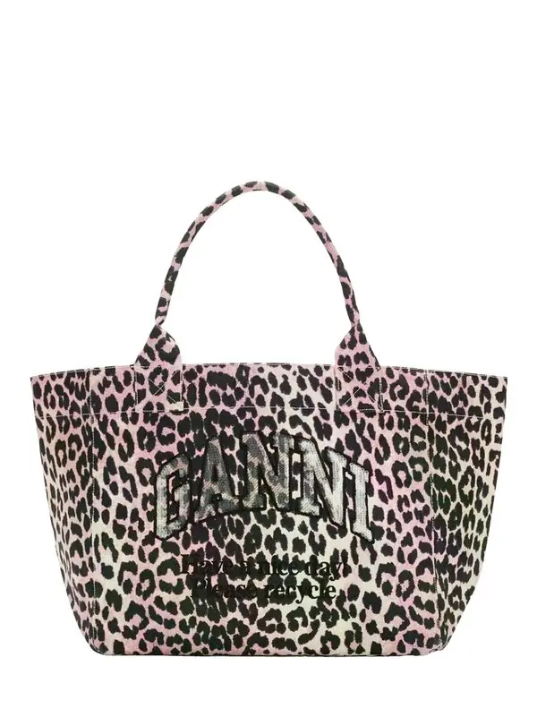 GANNI Animal Print Top Handle Tote Bag - Pink