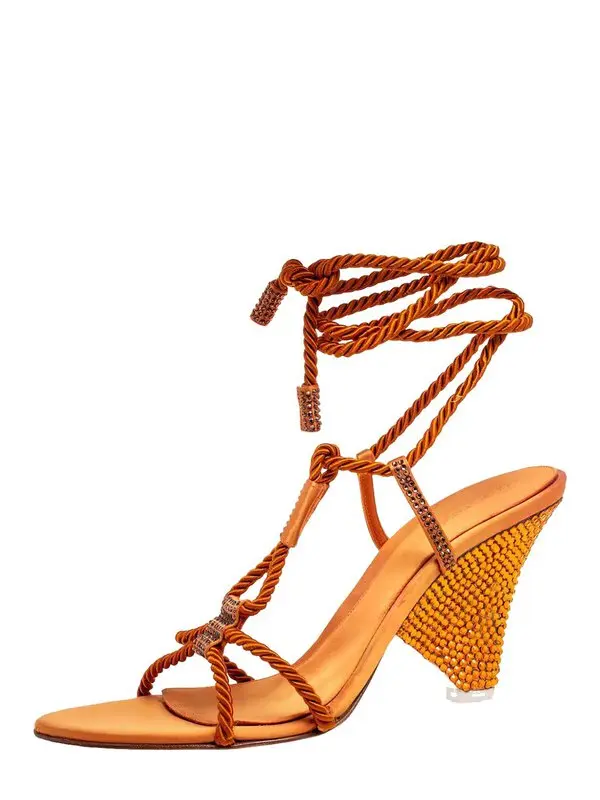 SERGIO ROSSI Rope-detail Ankle-wrap Sandals - Orange