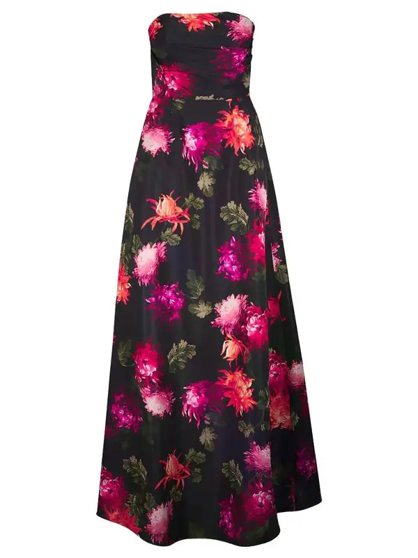 Carolina Herrera Floral-pattern Strapless Maxi Dress - Black