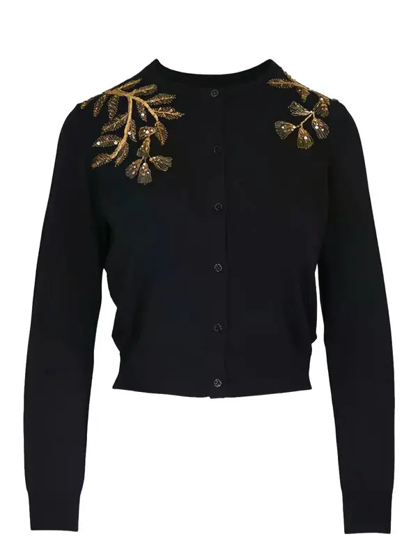 Carolina Herrera Leaf-embroidered Cardigan - Black