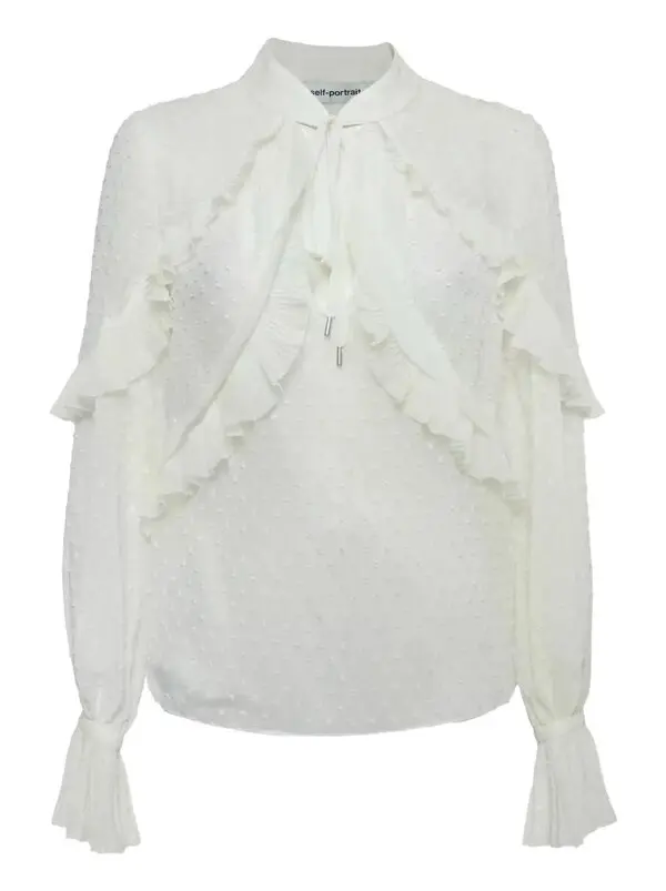 SELF-PORTRAIT Ruffled Long Sleeve Blouse - White