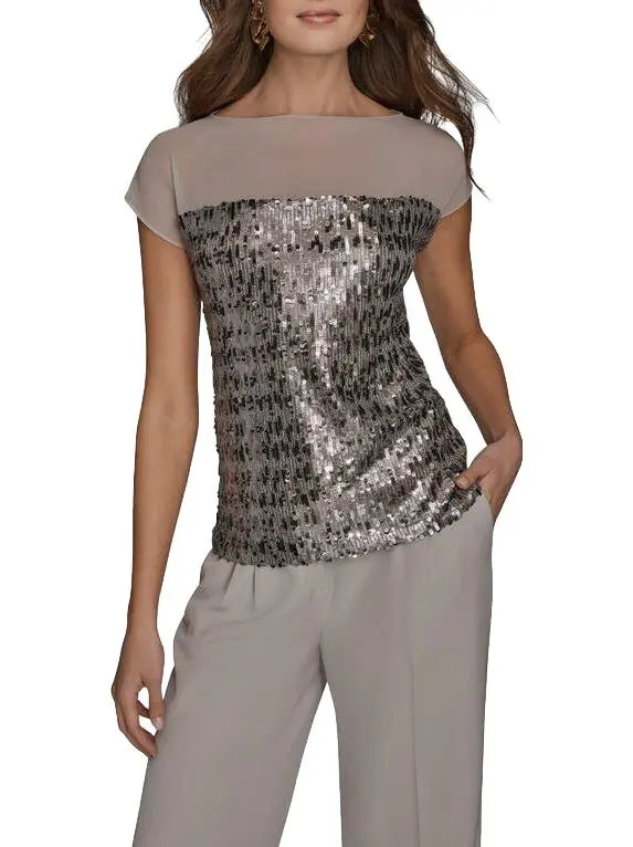 Donna Karan New York Mesh Sequin Top - Vapor