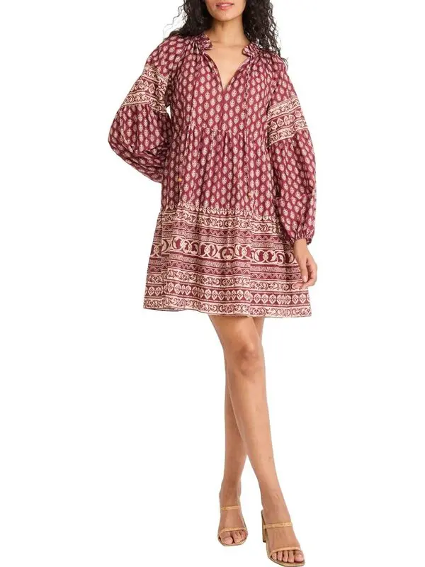 THE GOOD JOURNEY Long Sleeve Cotton Mini Dress - Brick/tan