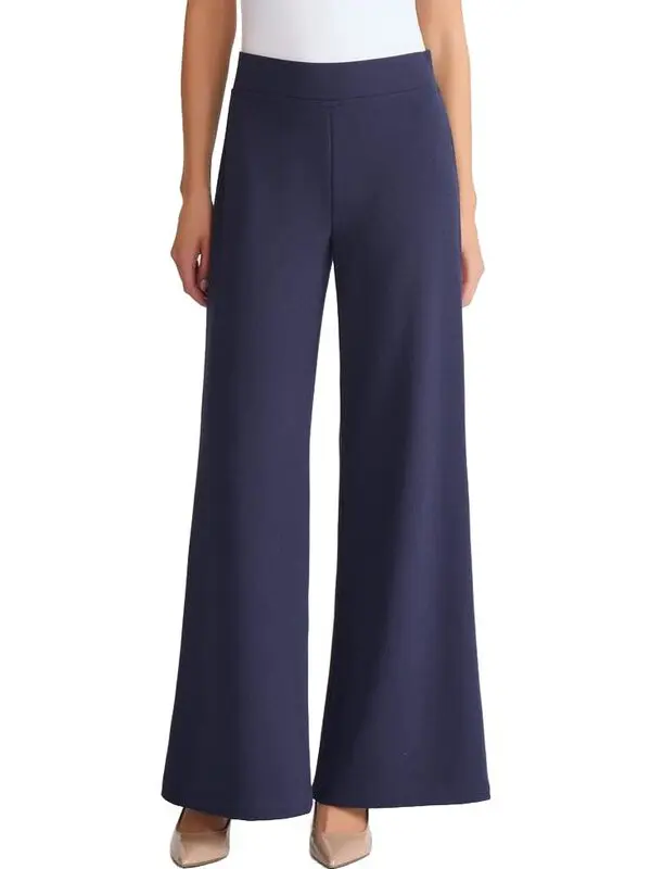 Ming Wang Stretch Deco Crepe Wide Leg Pants - Indigo