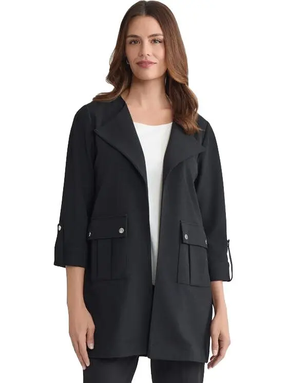 Ming Wang Lightweight Stretch Deco Crepe Wing Collar Jacket - Black