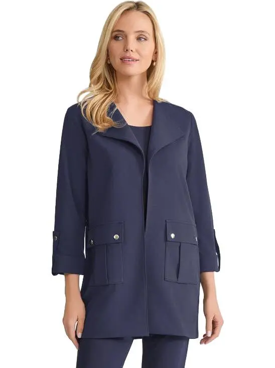 Ming Wang Lightweight Stretch Deco Crepe Wing Collar Jacket - Indigo
