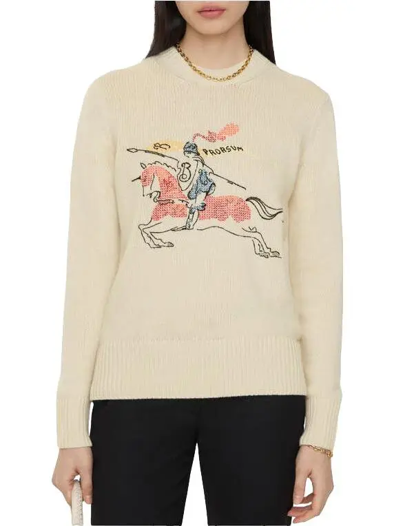 Burberry Cross-stitch Equestrian Knight Design Wool Cashmere Sweater - Tundra Beige
