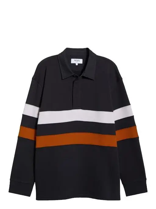 WAX LONDON Rowhill Organic Cotton Rugby Shirt - Navy Stripe