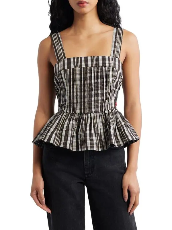 DAMSON MADDER Thalia Peplum Tank - Black/white