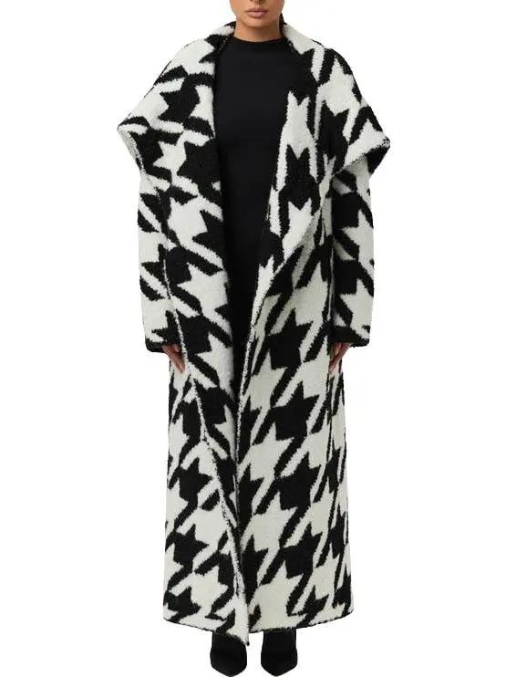 Naked Wardrobe Houndstooth Oversized Bouclé Coat - Black/white