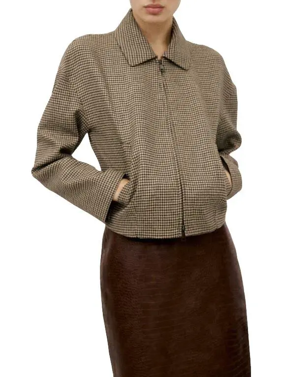 Mango Gina Houndstooth Microcheck Jacket - Medium Brown