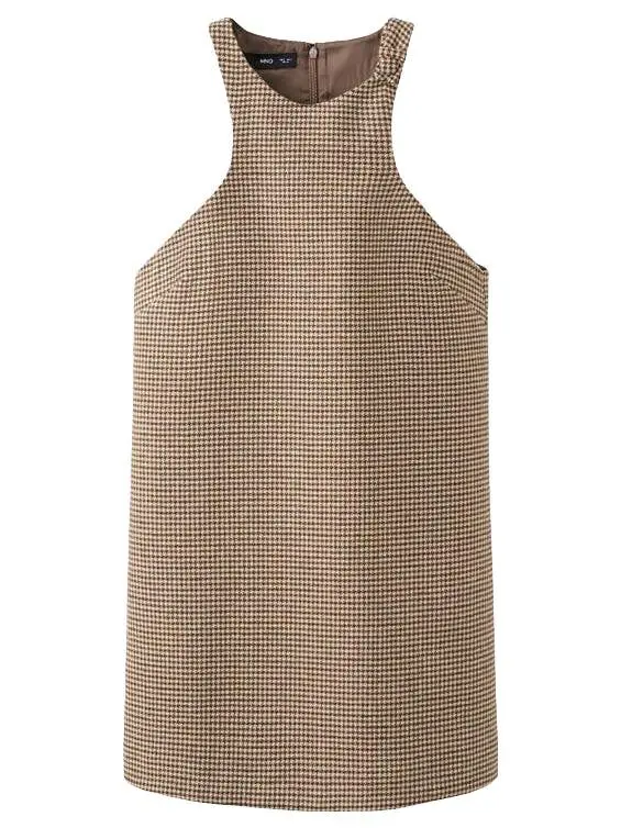 Mango Gina Knot-detail Houndstooth Microcheck Dress - Medium Brown