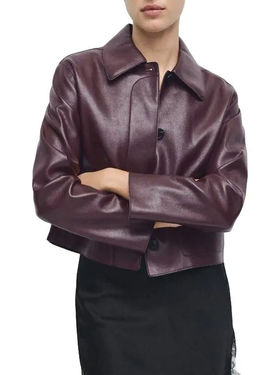 Mango Sabina Faux Leather Jacket - Dark Red