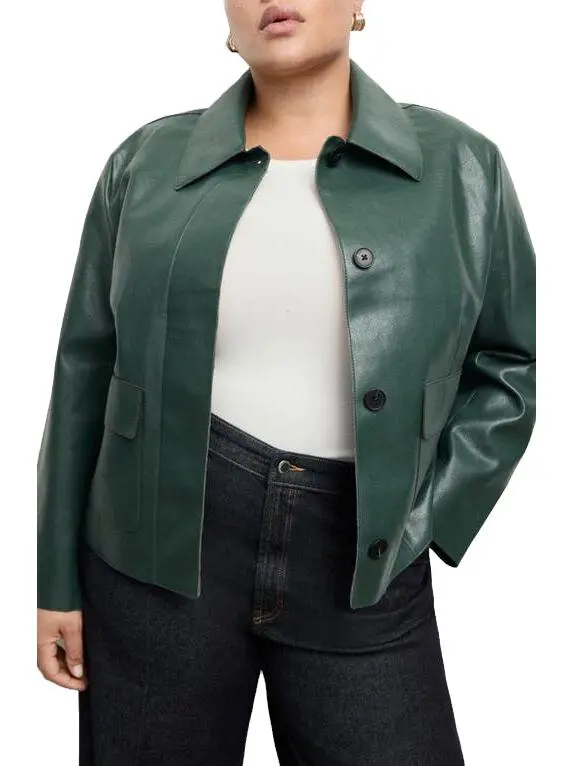 Mango Sabina Faux Leather Jacket - Green