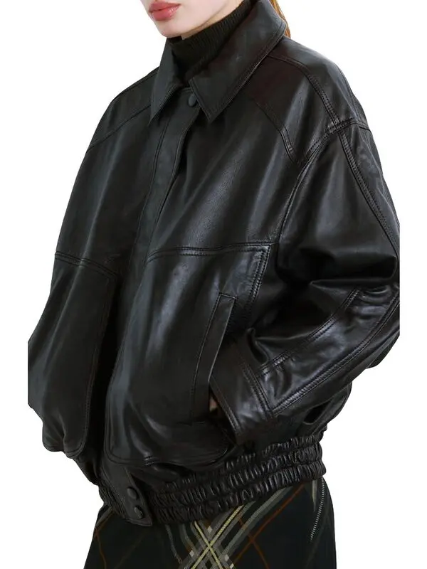 Mango Oversized Leather Jacket - Brown