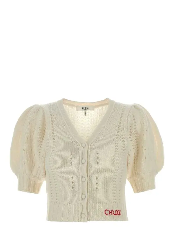 Chloé Ivory Wool Blend Cardigan - White