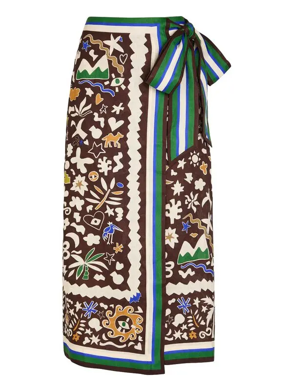 ALEMAIS Alémais Printed Linen Midi Wrap Skirt - Multicoloured
