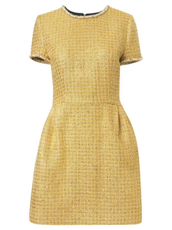 Carolina Herrera Metallic Tweed Mini Dress - Gold